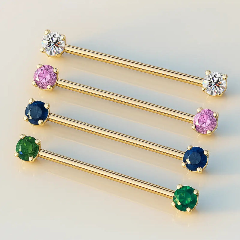 Gemstone 14K Gold Industrial Barbell – Bestselling Sparkle – FreshTrends