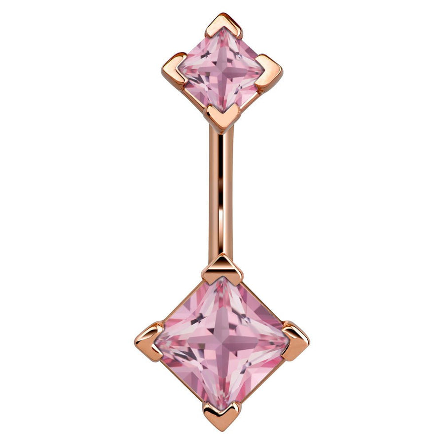 Princess-Cut Double Gem 14k Gold Belly Ring – FreshTrends